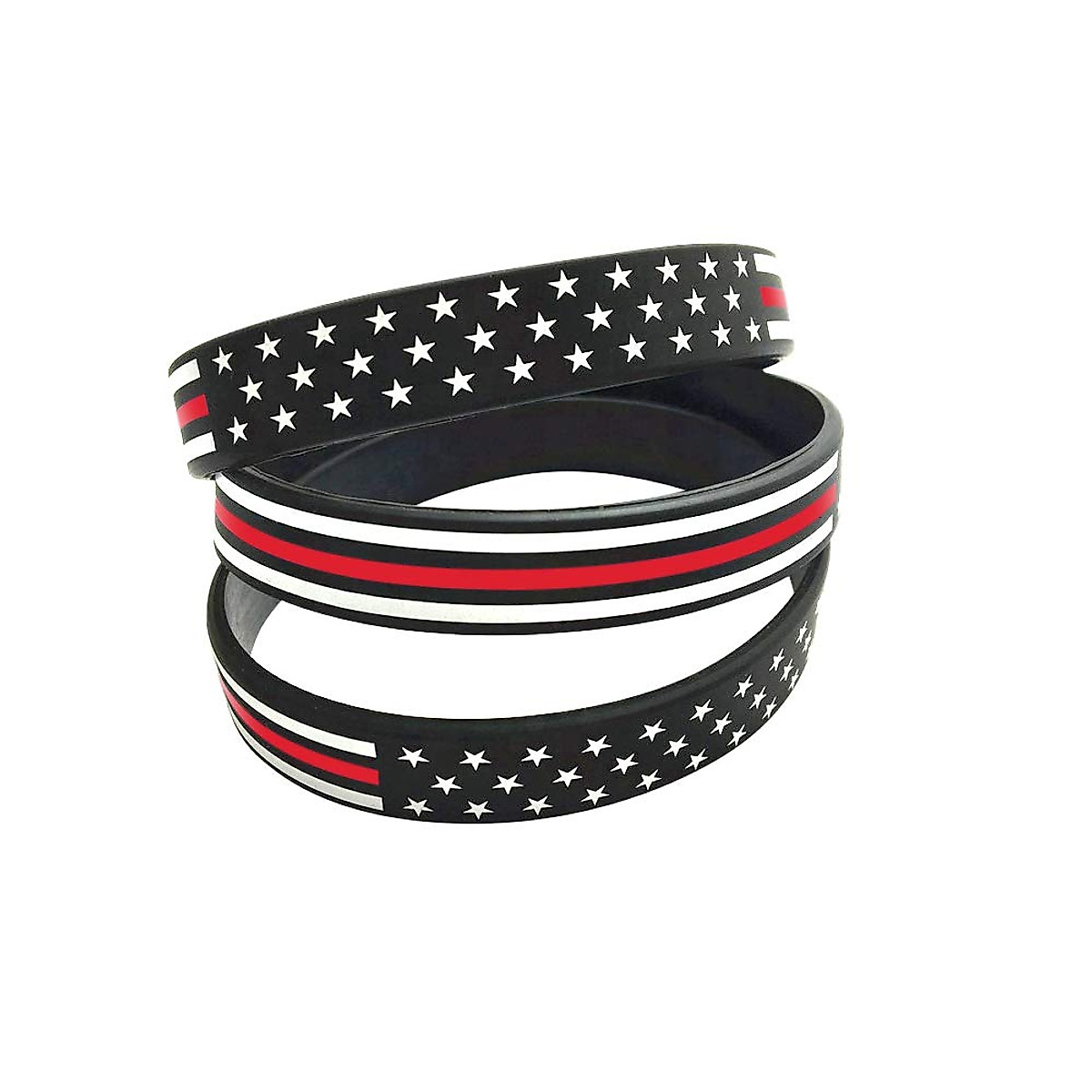 Great 1 Thin Red Line American Flag Silicone Stretchable Bracelet 4-Pack - Fireman Firefighter