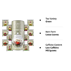 Teabloom Jasmine Flowering Tea – Hand Tied Green Tea Leaves + Jasmine Blossoms Flowering Tea Creations – Blooming Tea Gift Set – 12-Pack, 36 Steeps, Makes 250 Cups