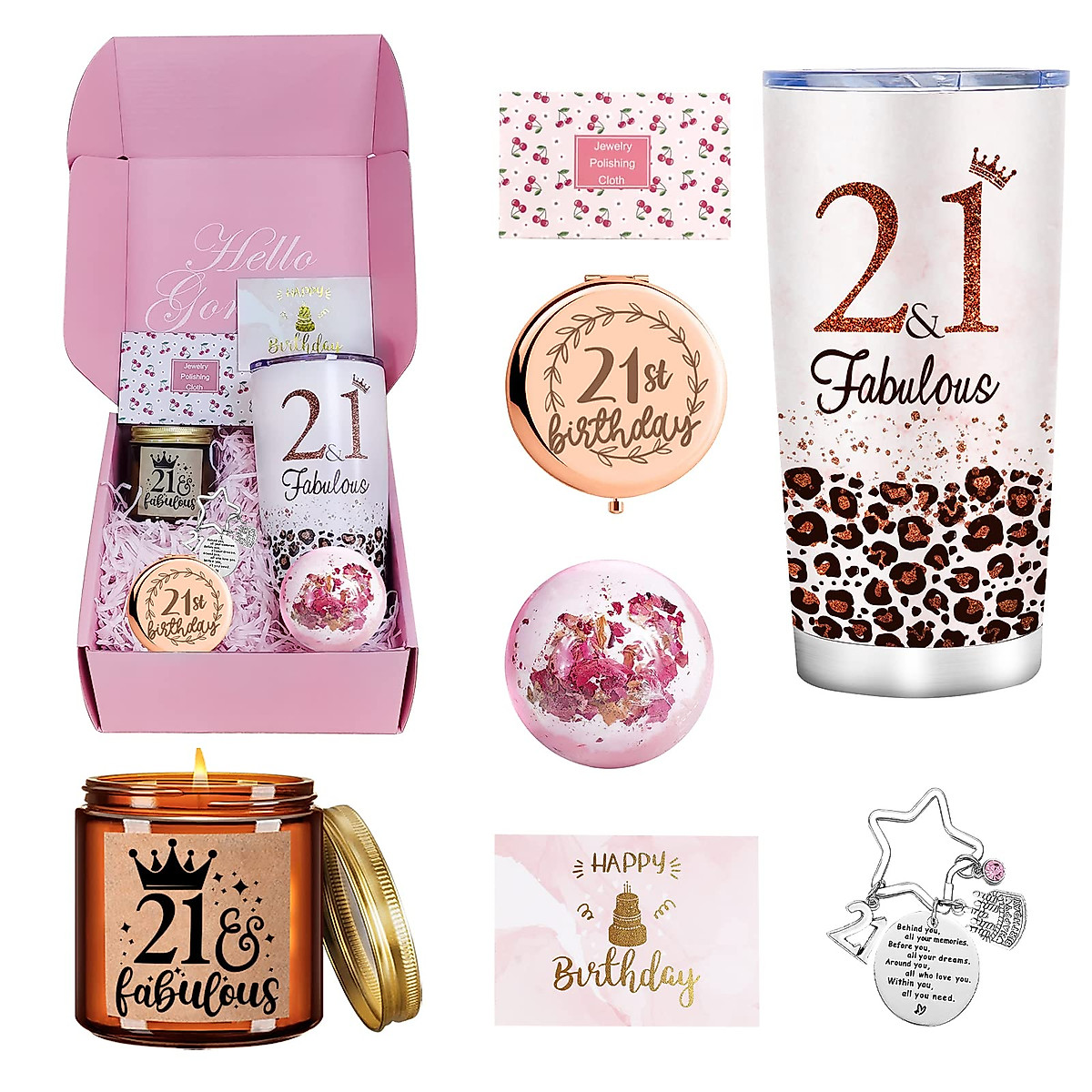 21st Birthday Gifts for Her, Unique Birthday Gift Basket for Girlfriends, Daughter, Friend, Sister, Coworker or Partner Turning 21 Years Old, Fabulous Funny 21st Bday Gifts
