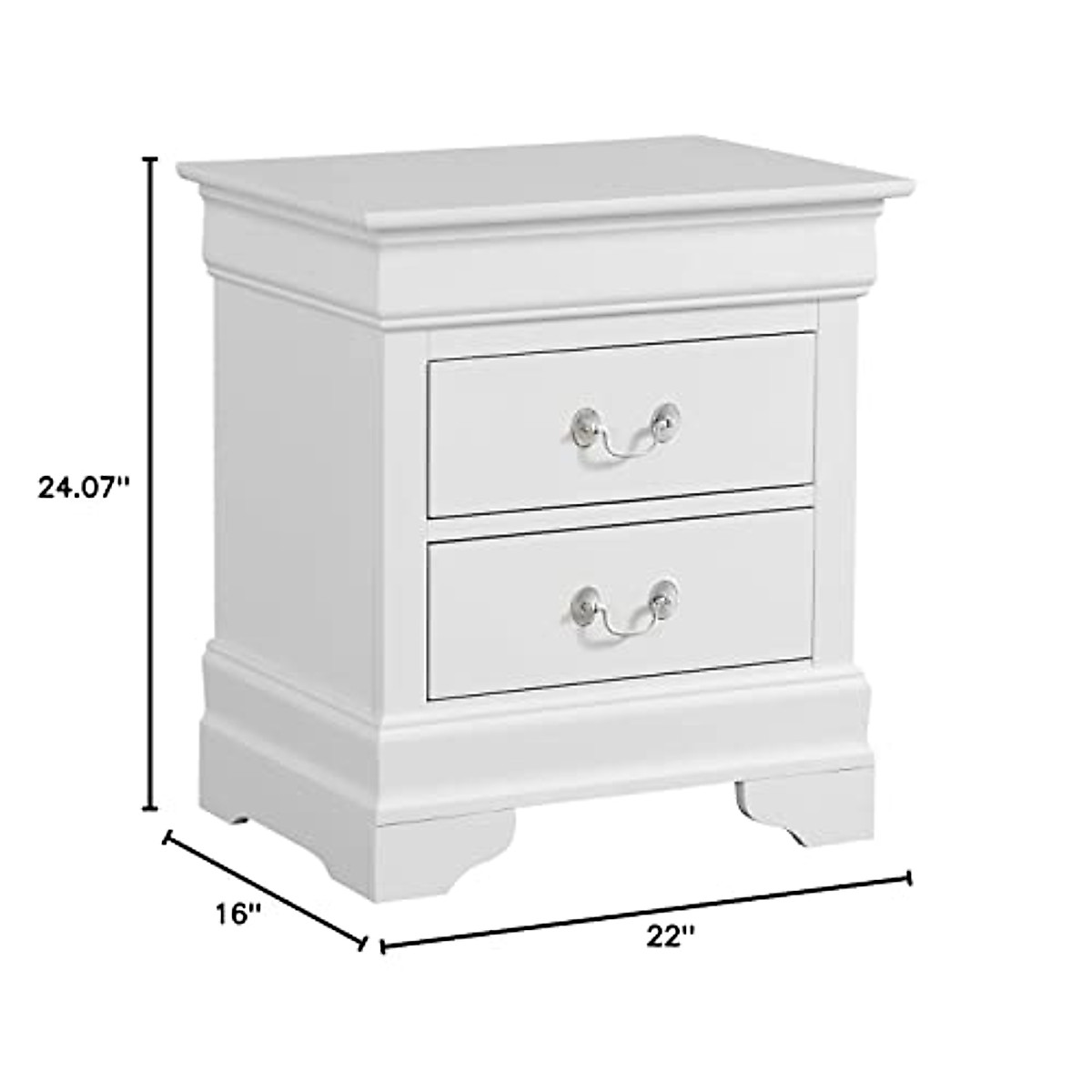Glory Furniture Louis Phillipe , White Nightstand, 24" H X 22" W X 16" D