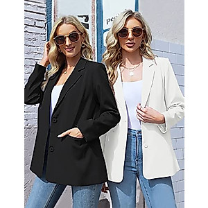 MEROKEETY Women's 2023 Fall Casual Blazers Long Sleeve Lapel Open Front Button Work Blazer Jackets with Pockets, Black, M