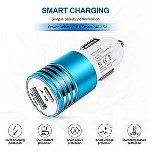 Fast USB C Car Charger for Google Pixel 7 Pro 6a 6 Pro 5a 5 4a 4 XL 3 3a 2 XL,Samsung Galaxy S23 S22 S21 Ultra S20 FE Note 20 A13 A03S A53 A02S A12 A32 A51,30W PD Power Adapter +6ft Type C to C Cable