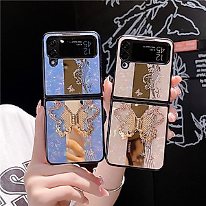 for Samsung Galaxy Z Flip 3/Z Flip 4 Case for Women Girls with Ring Stand,Luxury Bling Diamond Glitter Cute Butterfly Design,Soft TPU Bumper Shockproof Girly Phone Case for Samsung Z Flip 3/Z Flip 4