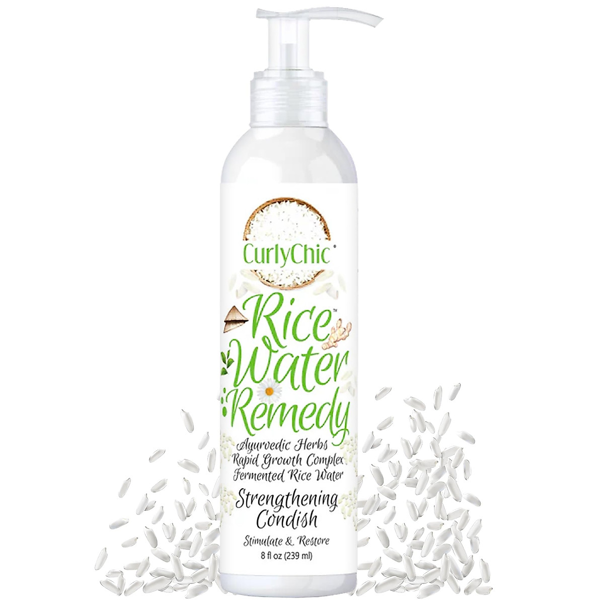 CurlyChic Rice Water Remedy Strengthening Condish - Ultra-Moisturizing, Protein-Balanced, Ayurvedic Herbs, Sulfate & Paraben-Free - Repairs & Protects Hair, Prevents Breakage & Split Ends - 8 fl oz