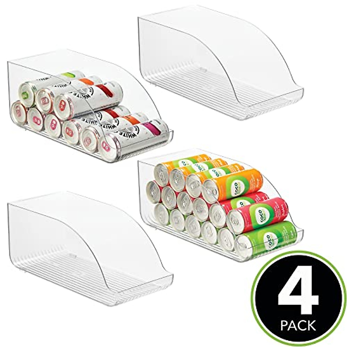 mDesign Compact Plastic Kitchen and Pantry Storage Organizer Bin for Tall Skinny Soda/Pop Cans - Kitchen, Pantry, Refrigerator - 4 Pack - Clear