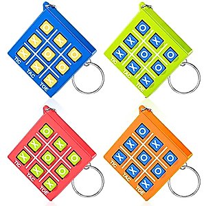 Hicarer Valentines Tic Tac Toe Keychain for Kids Ages 8-12 Party Favors Plastic Keyholders Game for Goodie Bags Mini Backpack Birthday Party(Red, Blue, Orange, Green,32 Pcs)