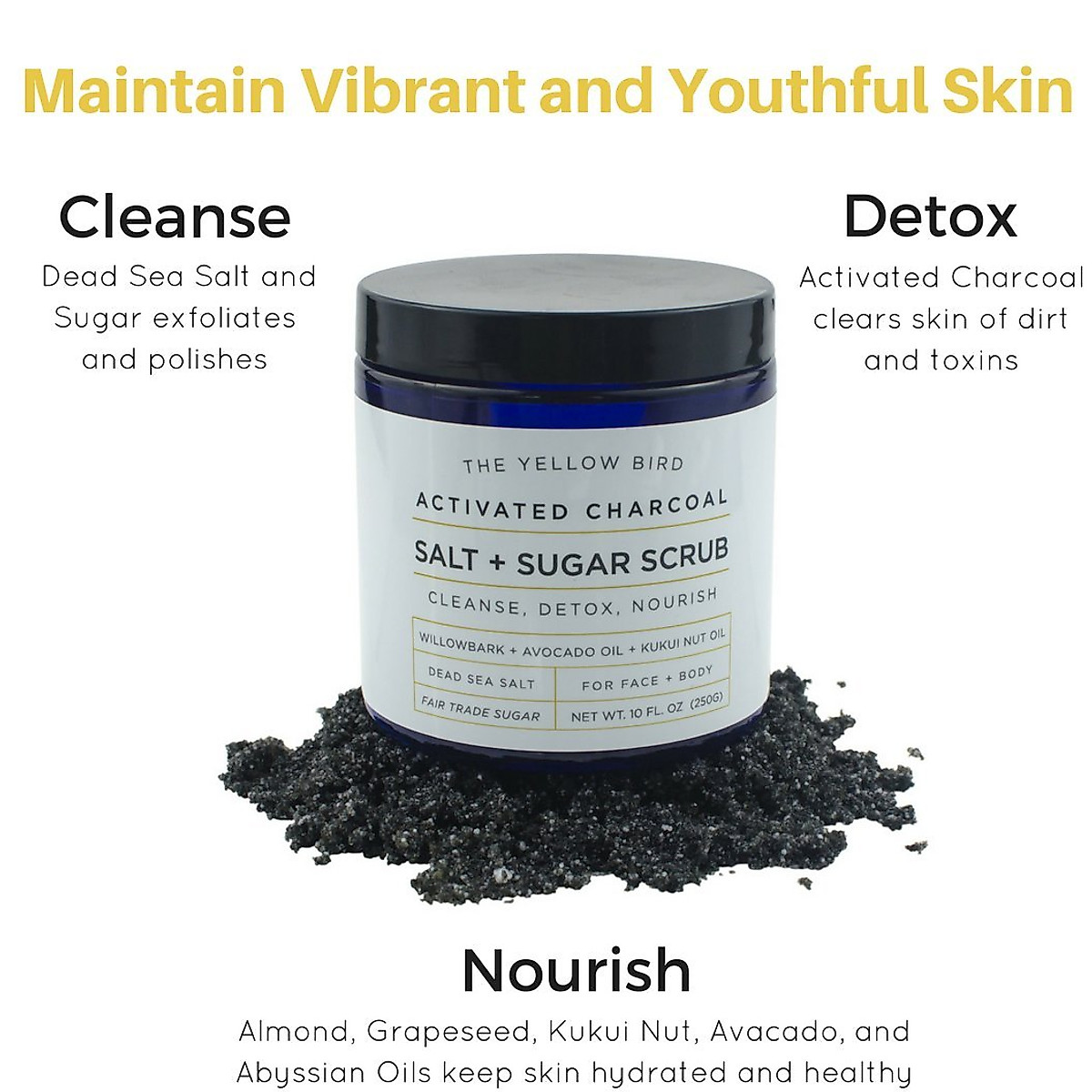 Natural Activated Charcoal Body & Face Scrub. Exfoliating Dead Sea Salt & Sugar Scrub. Deep Cleansing Pore Minimizer. Anti Cellulite, Acne, Blackhead, Scars, Wrinkle Treatment.