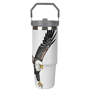 WITHSBKK 30oz Car Cup Sketch of Bald Eagle Diving Printed with Portable, Stainless Steel Travel Mug, Vacuum Insulated Tumbler And Straw, Leakproof for Car & Outdoor, UV Printed Design