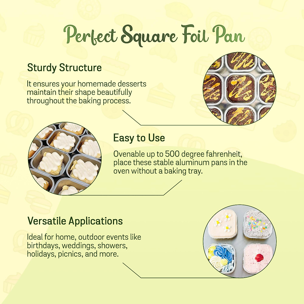 KitchenDance 4 Inch Baking Pan with Snap-On Lid - 8 oz. Square Colored Aluminum Pan - Oven, Freezer, Microwave Safe - Ideal for Catering, Restaurants, Bakeries, Home Kitchens - A6 (500, Gold)