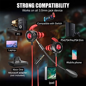 YYUNJINI Gaming Headset with Microphone Wired Gaming Earbuds PC for PS4 PS5 Xbox One Playstation 5 Games Mobile Phone,Detachable Stereo Bass Earphones Noise Cancelling Gaming Headphones with Mic Black