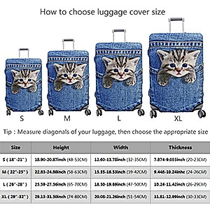 TAPE FIVE Washable Travel Luggage Cover Thickened Luggage Cover 18/24/28/32 Inch Suitcase Spandex Protective Cover (L(26"-28" luggage), Pocket Cat)