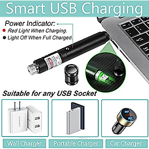 IVVTRYI Green Laser Pointer, Long-Range high-Power Laser Pointer, Adjustable Mode, 2000 Meters Handheld Laser Pointer, Suitable for Camping, Hiking, Emergency, USB Charging