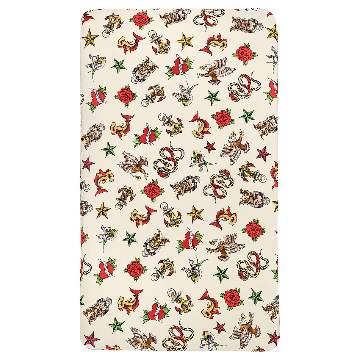 Tattoo Design Jersey Knit Cotton Crib Sheet | Sailor Jerry Inspired Tattoo Design | Breathable and Extra Soft