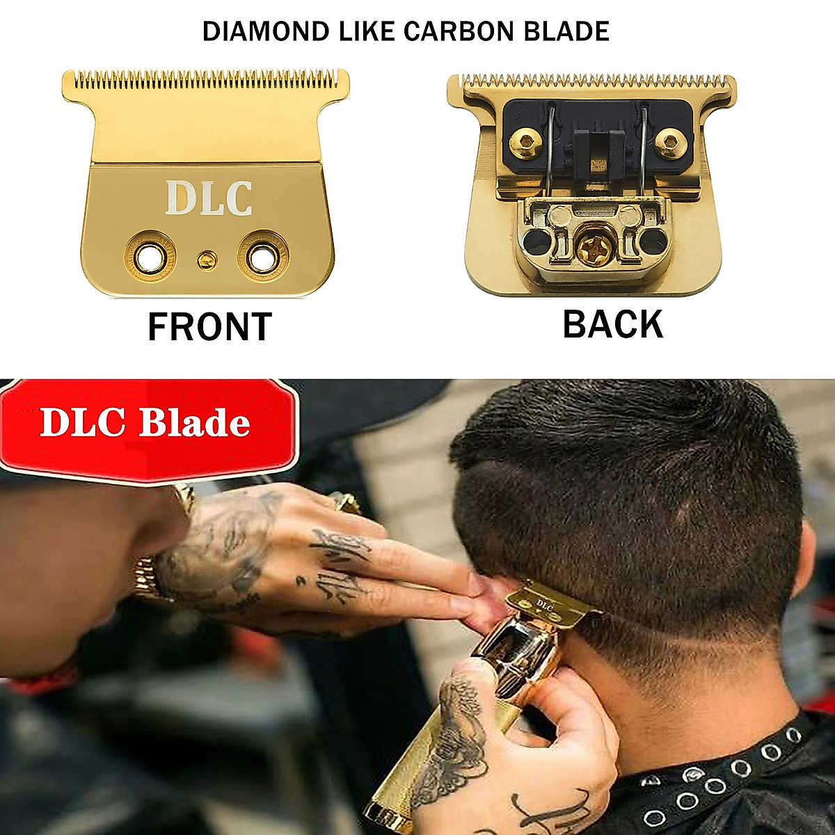 Replacement DLC 2.0 Blades Compatible with BaBylissPRO FX787(FX787G/FX787B2/FX787RG/ FX787S) and FX726,for Outlining Hair Trimmers FX787 and Trimmers FX726,Gold