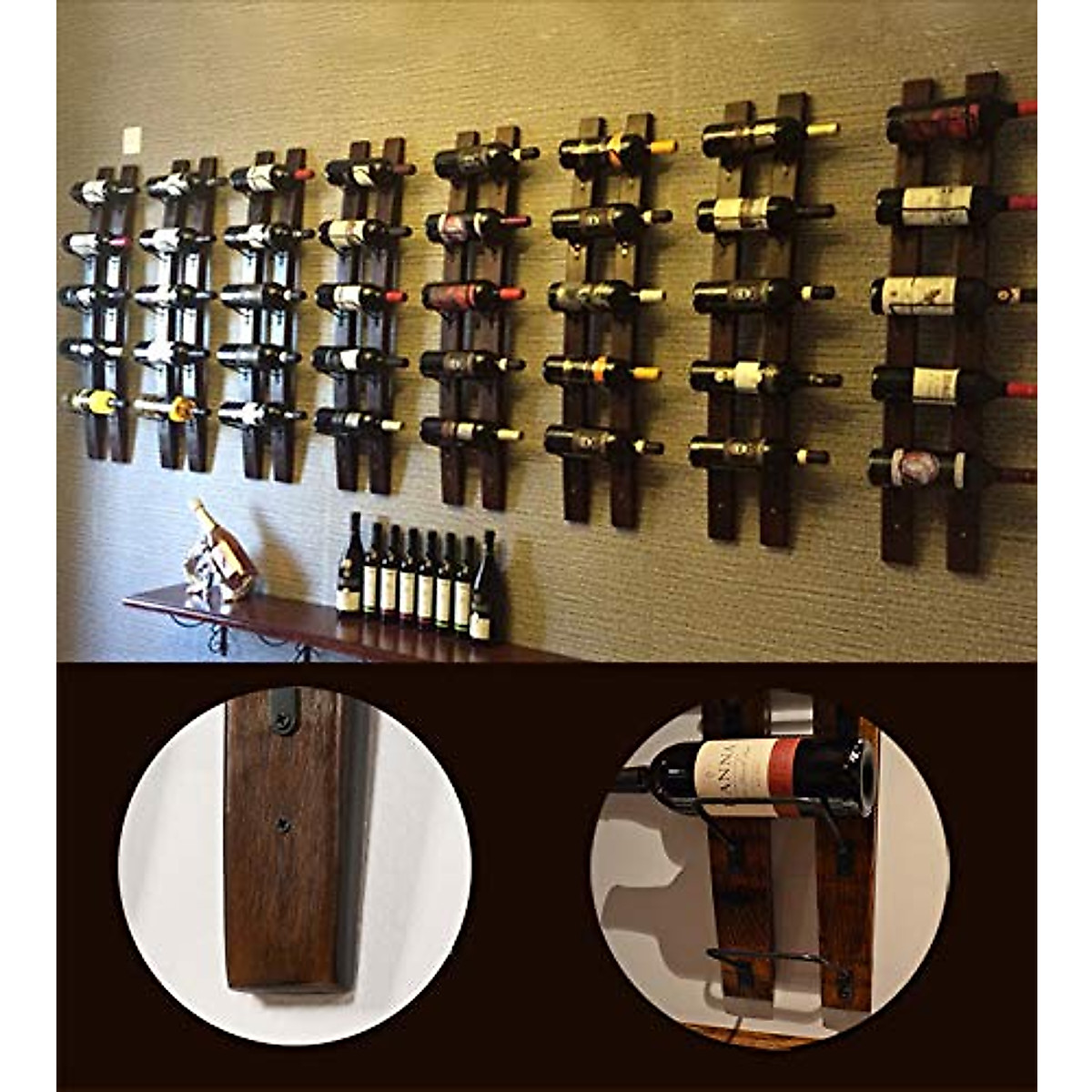 RONIXE Wall Mounted Wine Racks Rustic Barrel Stave Hanging Wine Bottle Holder Wooden Wall-Mounted Wine Rack Wine Shalf for Home Bar…