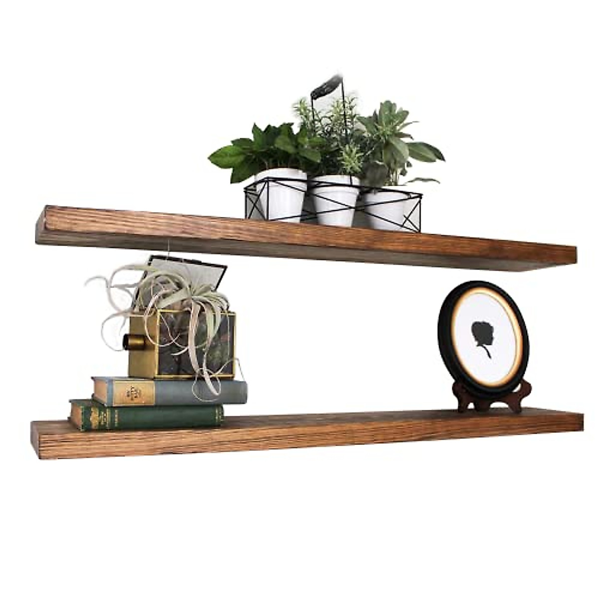 Willow & Grace Wall Mounted Wooden Floating Shelves, Wall Shelves for Bedroom, Bathroom, Living & Laundry Room, Kitchen, Decor - Rustic Farmhouse Small Wood Shelf - Light Walnut (36 Inch Set of 2)