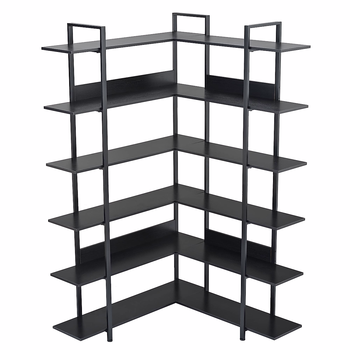 ASTRAEUS Bookshelf 6 Tiers Corner Bookcase L Shaped Shelf,Black