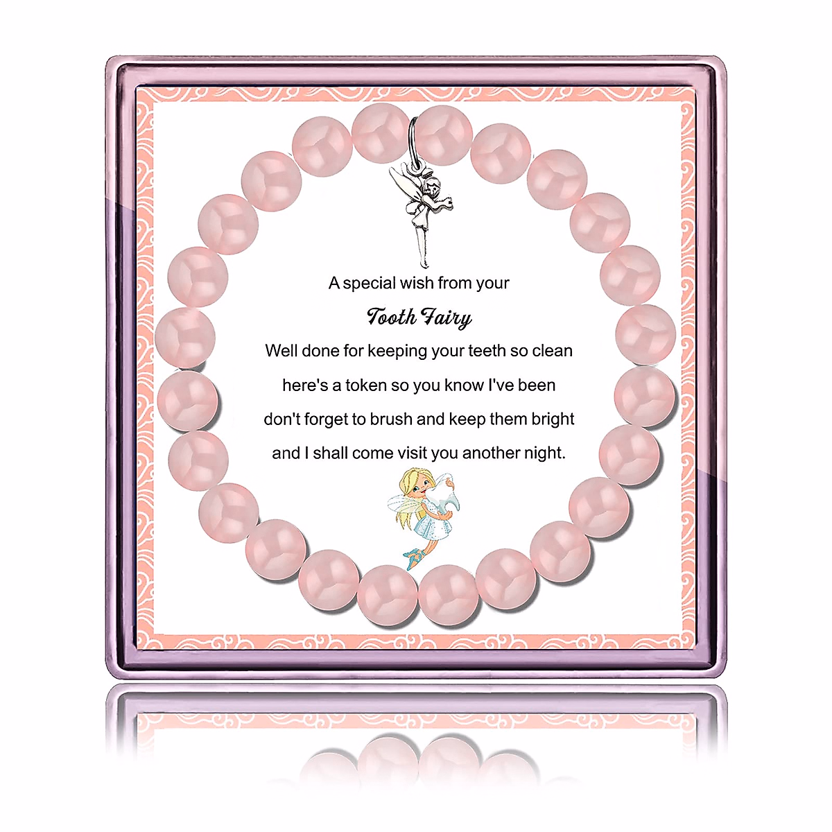 ARHTF Tooth Fairy Bracelet Tooth Fairy Letter First lost Tooth Gift from Tooth Fairy Gift (Pink toothfairy)