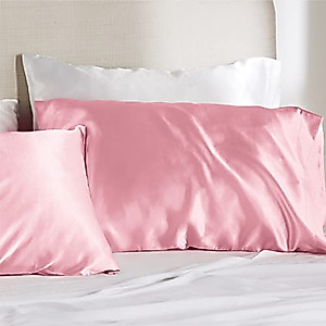 Bedsure Satin Pillowcase for Hair and Skin Queen - Pink Silky Pillowcase 2 Pack 20x30 Inches - Satin Pillow Cases Set of 2 with Envelope Closure, Similar to Silk Pillow Cases, Gifts for Women Men