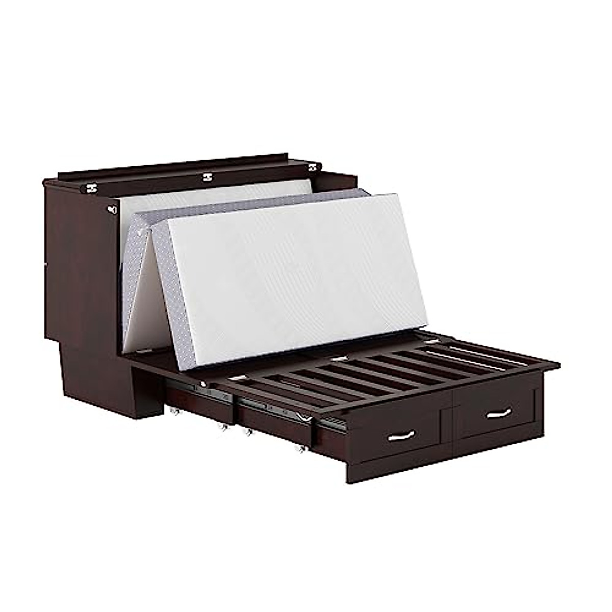 AFI, Monroe Murphy Bed Chest with 6 inch Memory Foam Folding Matttress, Built-in Charging Station and Storage Drawer, Full, Espresso