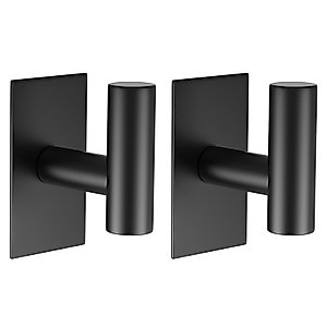 VAEHOLD Wall Towel Hooks, Heavy Duty Sticky Holder Waterproof Towel Hooks for Hanging Coat, Clothes, Closet Hook Wall Mount for Kitchen (Black, Adhesive 2 Pack)