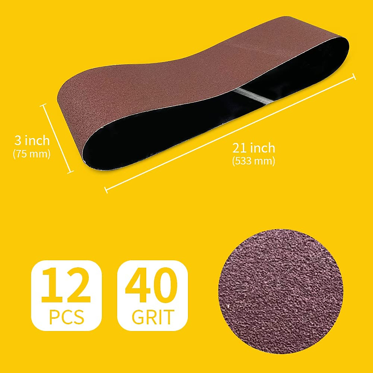 3 x 21 Inch 40 Grit Sanding Belt | Premium Aluminum Oxide Sanding Belt | Premium Sander Sandpaper – 12 Pack