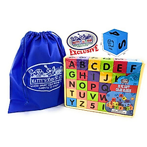Deluxe 2" EVA Foam Colorful Building Blocks (30 PCS) Featuring Abc's, Numbers & Pictures with Bonus Matty's Toy Stop Storage Bag
