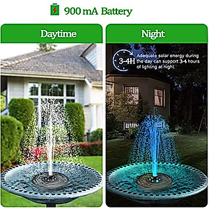 Solar Fountain Full Glass Panel with Battery, 2022Upgrade 3W Solar Powered Bird Bath Fountain with LED Light 8 Nozzle 4 Fixer, Floating Solar Fountain Pump for BirdBath Pond Pool Garden Outdoor