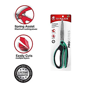 SINGER 00565 9-1/2-Inch ProSeries Spring Assist Scissor with Comfort Grip , Teal