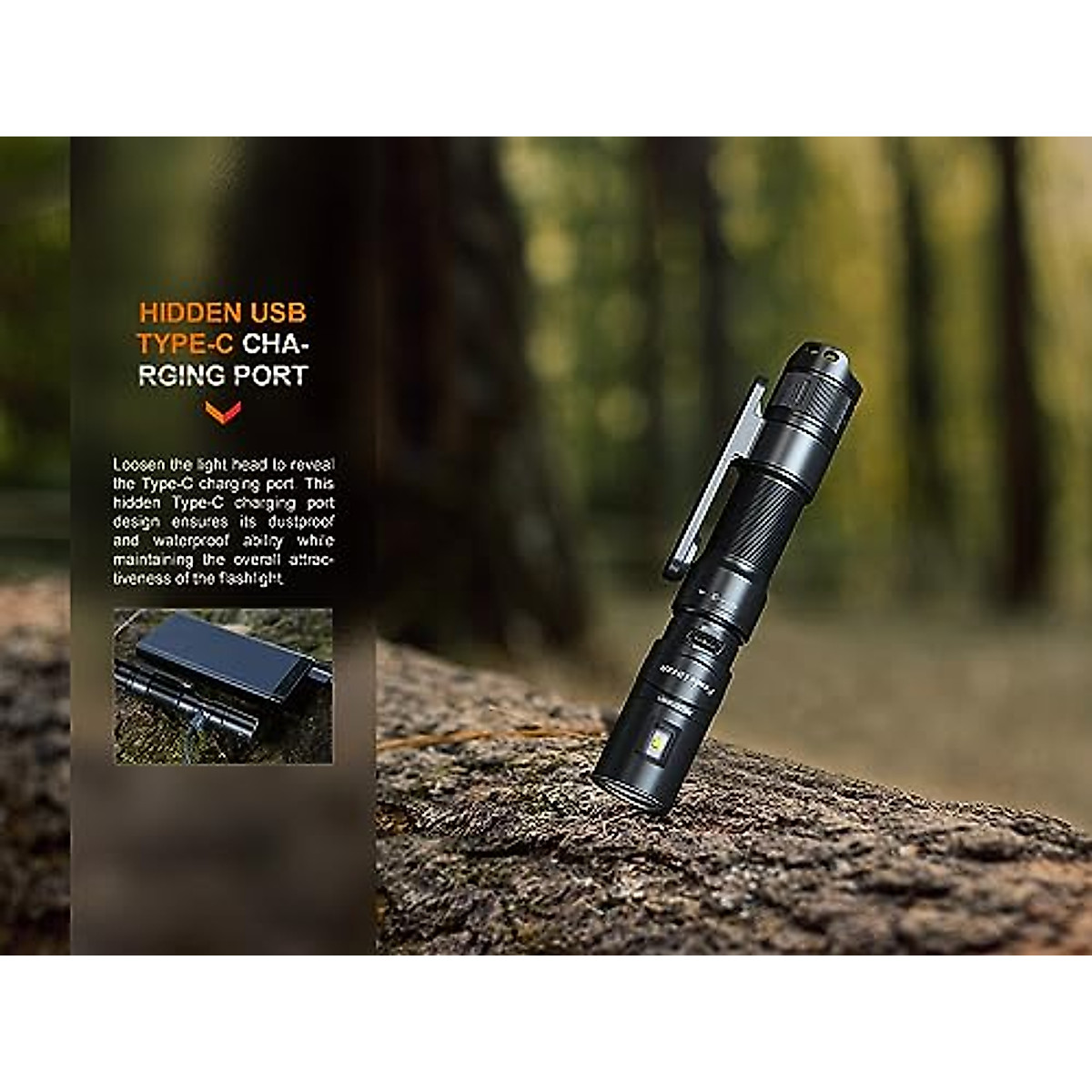 Fenix LD12R EDC Flashlight, 600 Lumen USB-C Rechargeable, AA Compatible, Main and Side Dual LEDs Work Light with Magnetic Clip and Lumentac AA Organizer