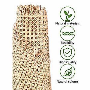 18" Width Cane Webbing, Natural Rattan Webbing for Caning Projects, Woven Open Mesh Cane for Furniture, Chair, Cabinet, Ceiling
