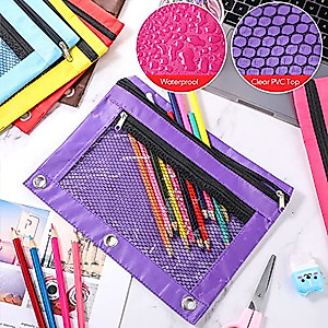 60 Pack Pencil Pouch 3 Ring Zipper Pencil Pouches Case Binder Cosmetic Bag 420d PVC Clear Film Pencil Case Kawaii Office Supplies Double Zip Zipper Pouch (Multi Color)