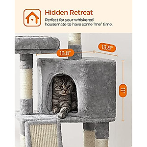 Feandrea Cat Tower, Cat Tree for Indoor Cats, 45.3-Inch Cat Condo with Scratching Post, Ramp, Perch, Spacious Cat Cave, for Kittens, Elderly Cats, Adult Cats, Small Space, Light Gray UPCT141W01