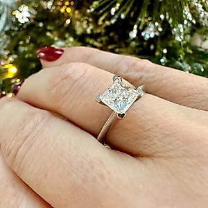 Ladylike Princess Cut Moissanite Engagement Ring for Women, 1ct Sterling Silver Solitaire Engagement Ring, 18K White Gold Plated D Color VVS1 Lab Created Diamond Rings, Size 7