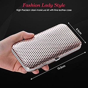 Nail Grooming Kit 12 Pieces - Nail Care Kit For Women Stainless Steel, Professional Hand, Foot & Nail Tools with Luxurious Travel Case. Compact 6x3" (Rose Gold)