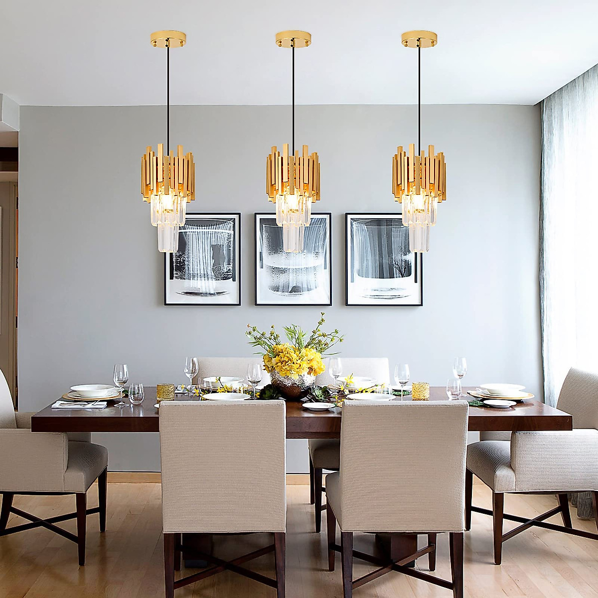 Faibra Gold Crystal Pendant Light 1-Light Mini Modern Luxury Crystal Pendant Light for Dining Room, Bedroom, Kitchen, Living Room