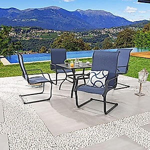 LOKATSE HOME Patio Dining Set 5 Pieces C Spring Outdoor Furniture for 4 Textilene Chairs with 1 Square Umbrella Table for Lawn Garden Porch, Blue