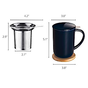 CEEFU Porcelain Tea Mug with Infuser and Lid, Teaware with Filter and Coaster, Loose Leaf Tea Cup Steeper Maker, 16 OZ for Tea/Coffee/Milk/Women/Office/Home/Gift (Navy Blue)