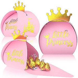 36 Pack Pink Little Princess Candy Boxes Printed Gold Castle and Crown Baby Shower Favors Goodie Treat Boxes Charming Princess Birthday Party Favor Boxes for Baby Girls Party Favors Supplies
