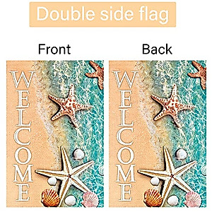 Louise Maelys Welcome Spring Summer Beach Garden Flag for Outside 12x18 Double Sided Vertical, Burlap Small Summer Starfish and Seashell Lake Garden Yard House Flags Seasonal Summer Outdoor Decoration (ONLY FLAG)