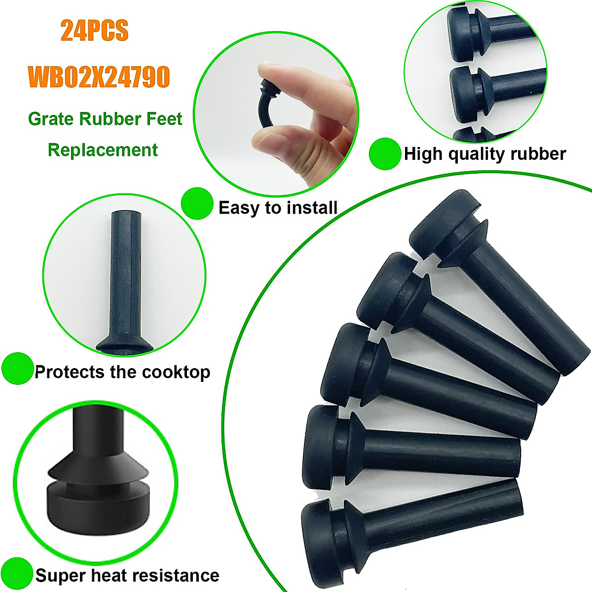 PETIT MANON 24 Pack WB02X24790 Grate Rubber Feet for GE Gas Stove Top Range Grate Feet Rubber Pads, Rubber Feet GE Stove Parts Replacement Cooktop Range Burner Grate Rubber Feet Kit