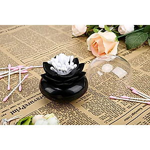 Bloss Lotus Cotton Swab Holder Cotton Swabs Bud Small QTips Box Toothpicks Container Flower Bathroom Decor - Black