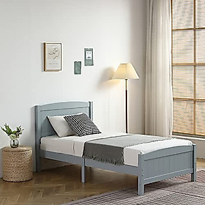 ZKTYQUIHE Bed Head, Twin Pine Single-Layer Core Vertical Stripe Full-Board Curved Bed Foot Wooden Bed, Grey