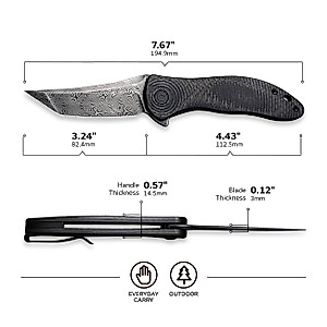 CIVIVI Pocket Folding Knife For EDC, 3.24" Damascus Tanto Blade, Jim O’Young Synergy 3 Liner Lock Knife C20075B-DS1