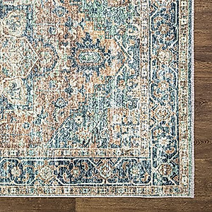 Bloom Rugs Caria Washable Non-Slip 5x7 Rug - Blue Green/Tangerine Area Rug for Living Room, Bedroom, Dining Room and Kitchen - Exact Size: 5' x 7'