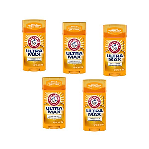ARM & HAMMER ULTRA MAX Solid Antiperspirant Deodorant, Wide Stick, Unscented, 2.6 oz. (Pack of 5)