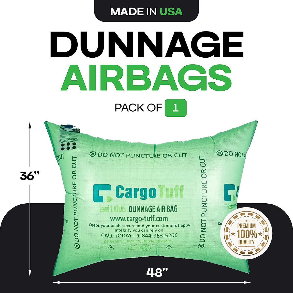 IDL Packaging 36" x 48" Dunnage Airbags, Woven Polypropylene, Level 1 (Pack of 1) – Fill The Void in Trucks and Intermodal Shipments, Reusable – Cargo Securing Solution for Container Stuffing