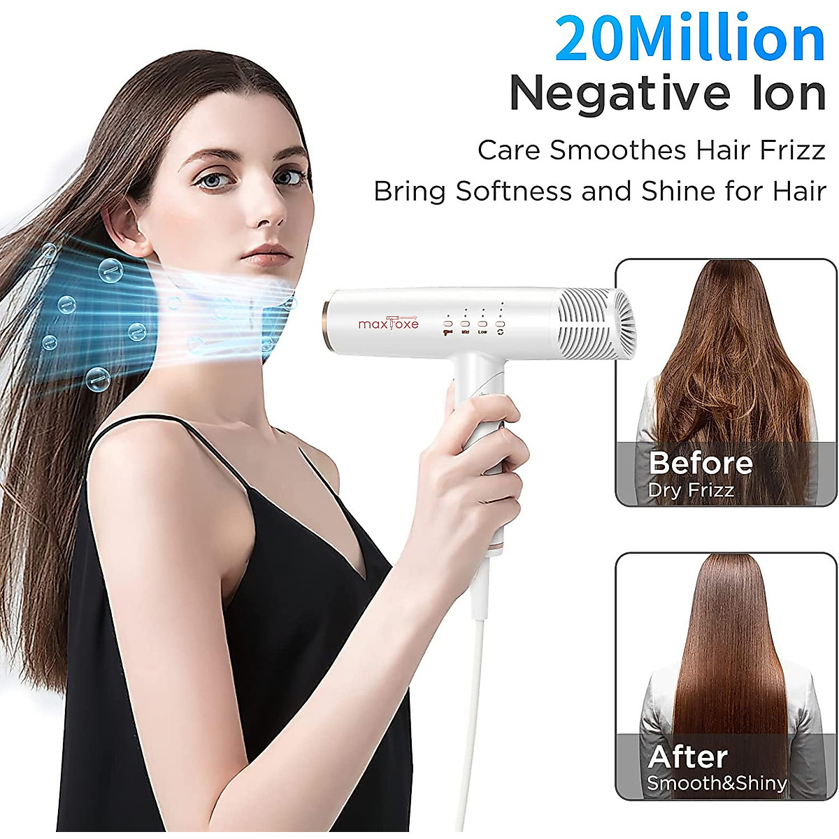 Maxfoxe Hair Dryer for Women, Blow Dryer Set 9 Modes Foldable Ionic Professional High Speed Fast Drying Brushless Compact Blower Magnetic Concentrator Nozzle Diffuser Attachment for Home,Hotel,Salon