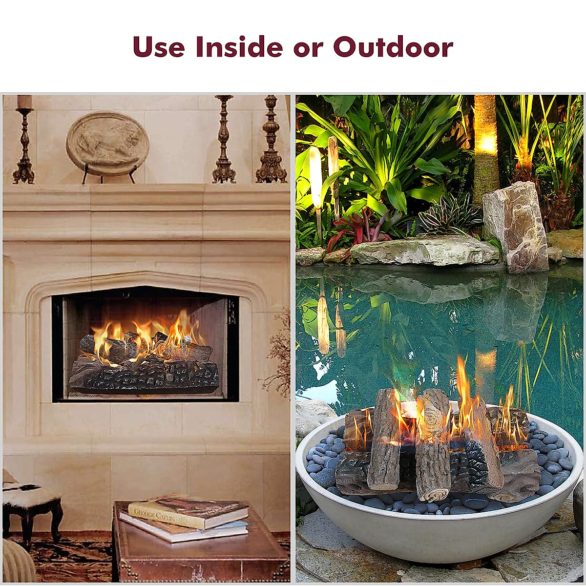JP OutdoorGas Fireplace Logs Large 5 Pieces Artificial Realistic Ceramic Wood Logs for Indoor Outdoor Fireplace Fire Pits