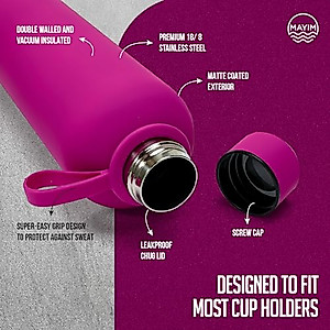 Mayim The Dome Insulated Stainless-Steel Water Bottle with Screw-Top Lid, Matte Metal Sports Water Bottle, 34 Ounces, Hot Pink